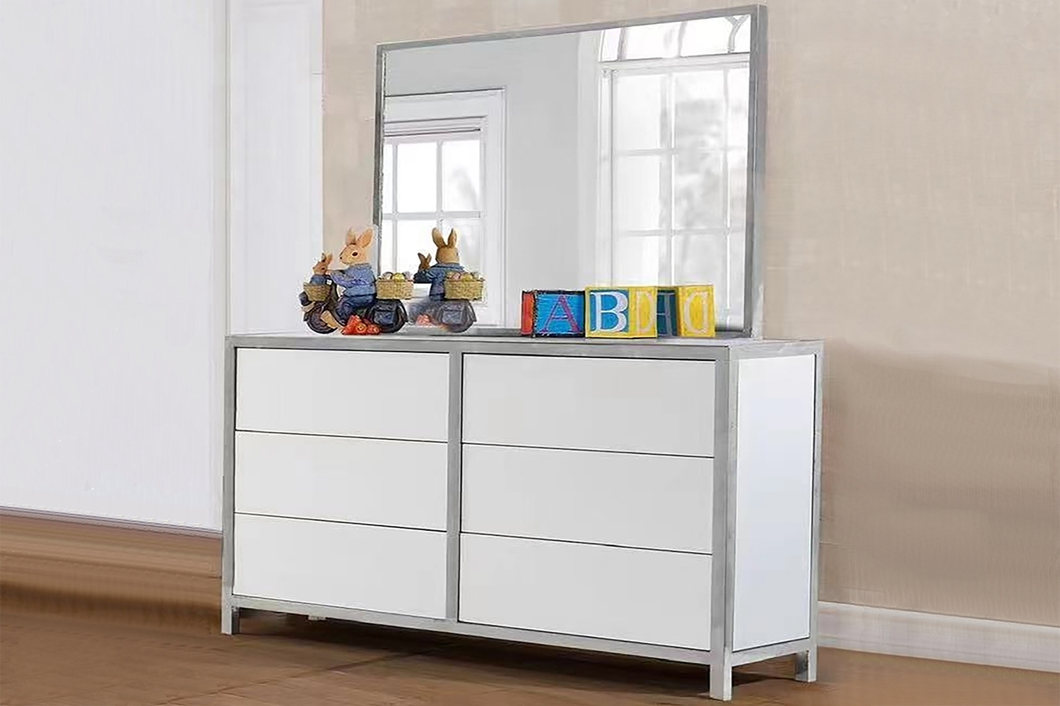 SKYVIEW 6-Drawer Steel Frame Dresser with Mirror (Silver)-iFurniture ...