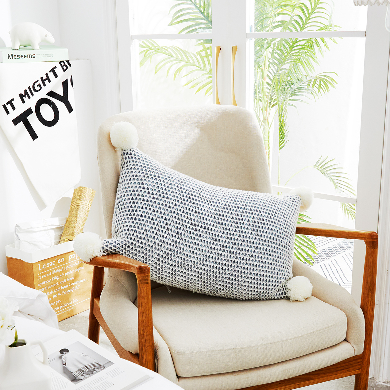 TASSEL HAND-KNITTED Rectangular Cushion with Inner (35cm x 55cm ...