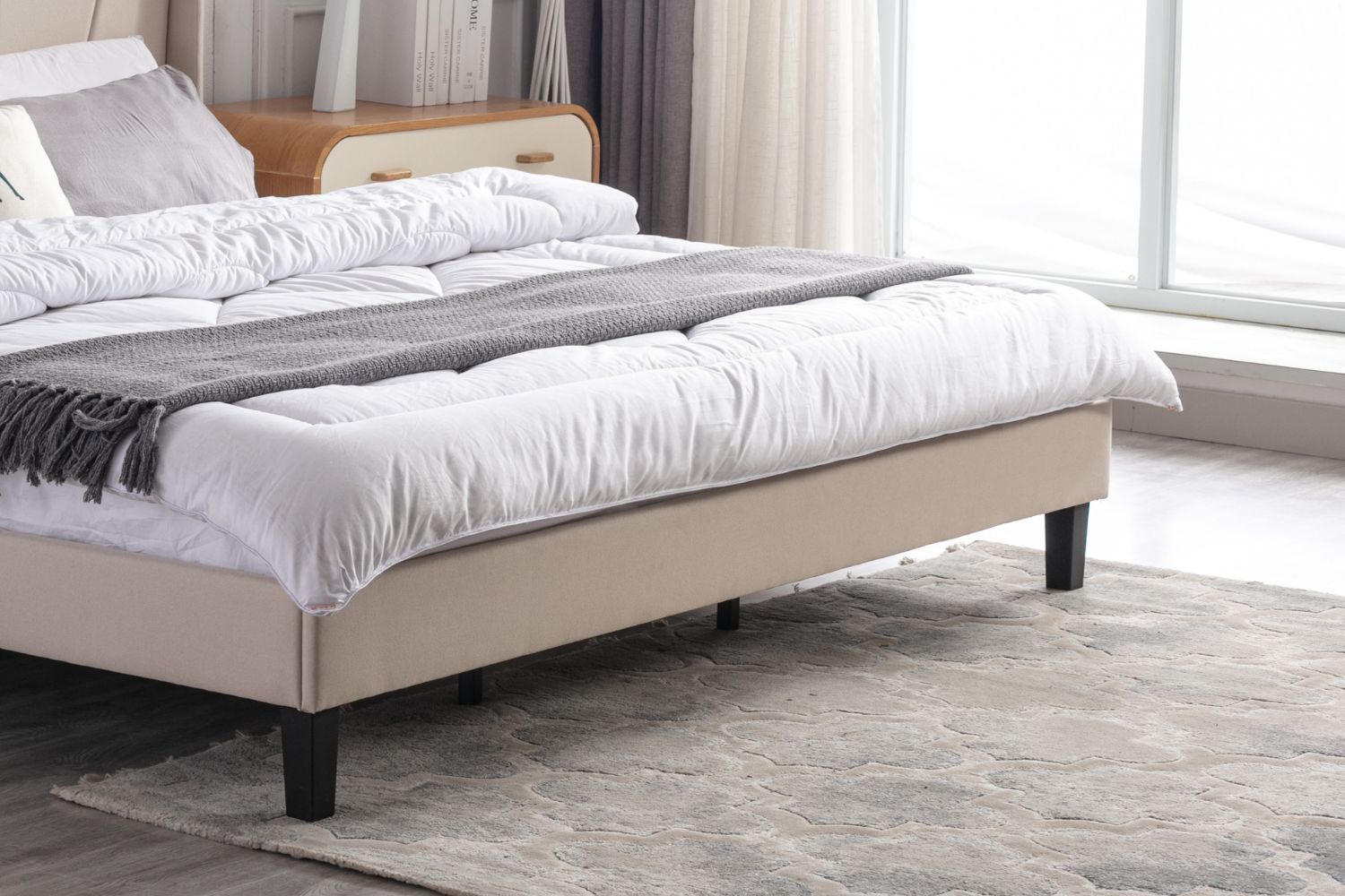 ALASKA Fabric Bed Frame in Single/Double/Queen/King Size (Beige ...