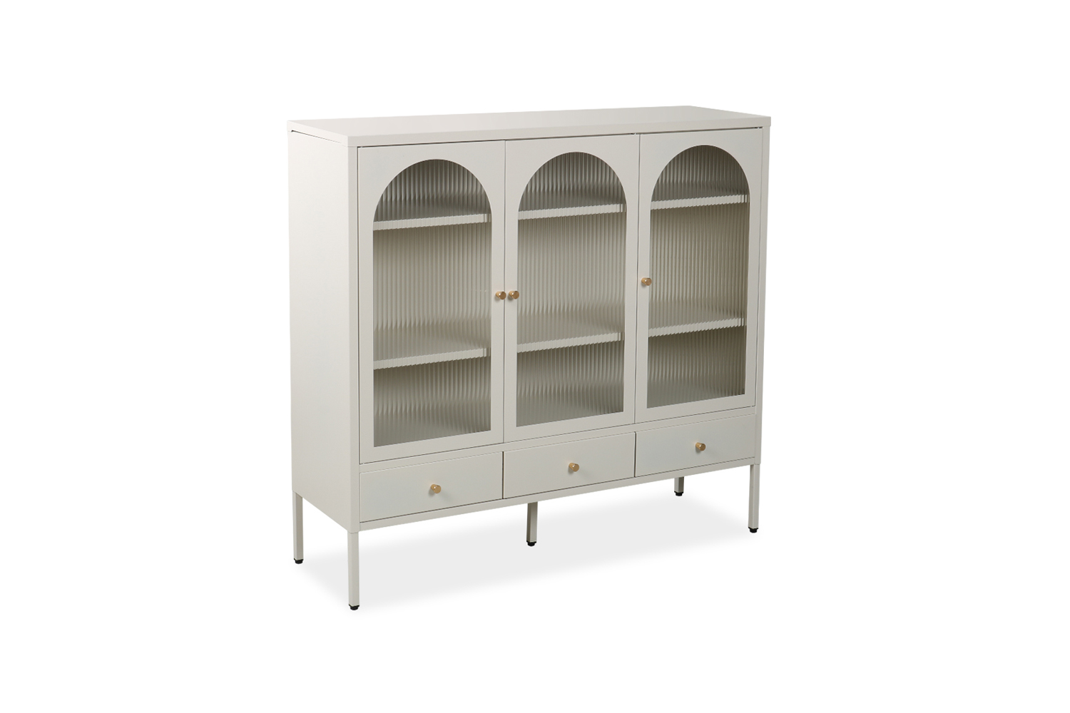STARK Steel Frame 3-Arched Doors 3-Drawers Glass Display Cabinet (Cream ...