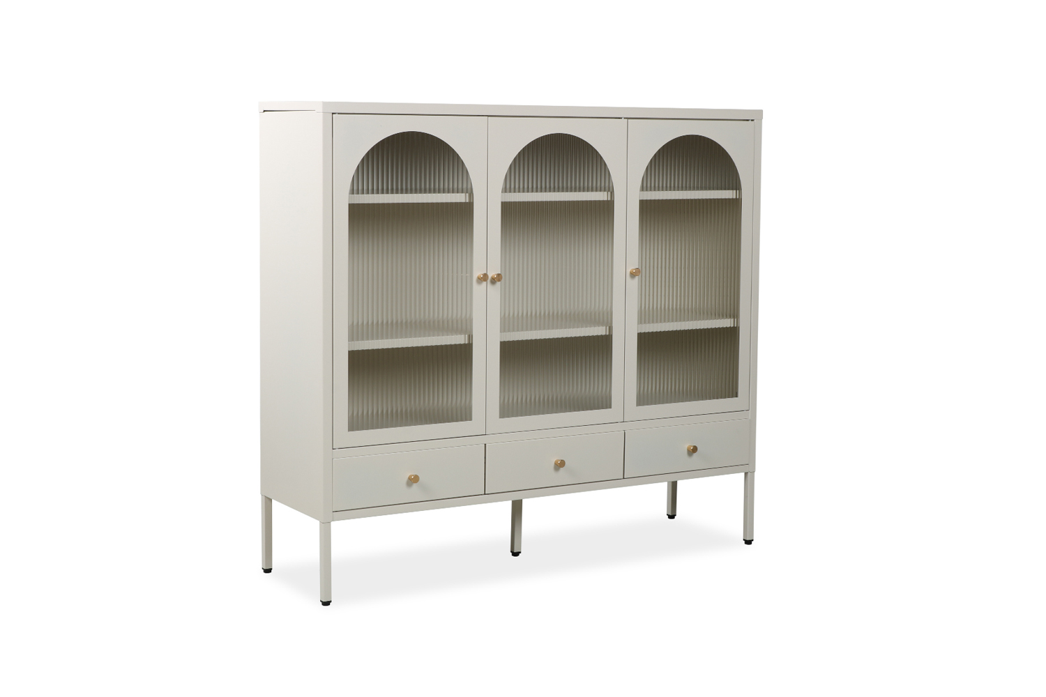 STARK Steel Frame 3-Arched Doors 3-Drawers Glass Display Cabinet (Cream ...