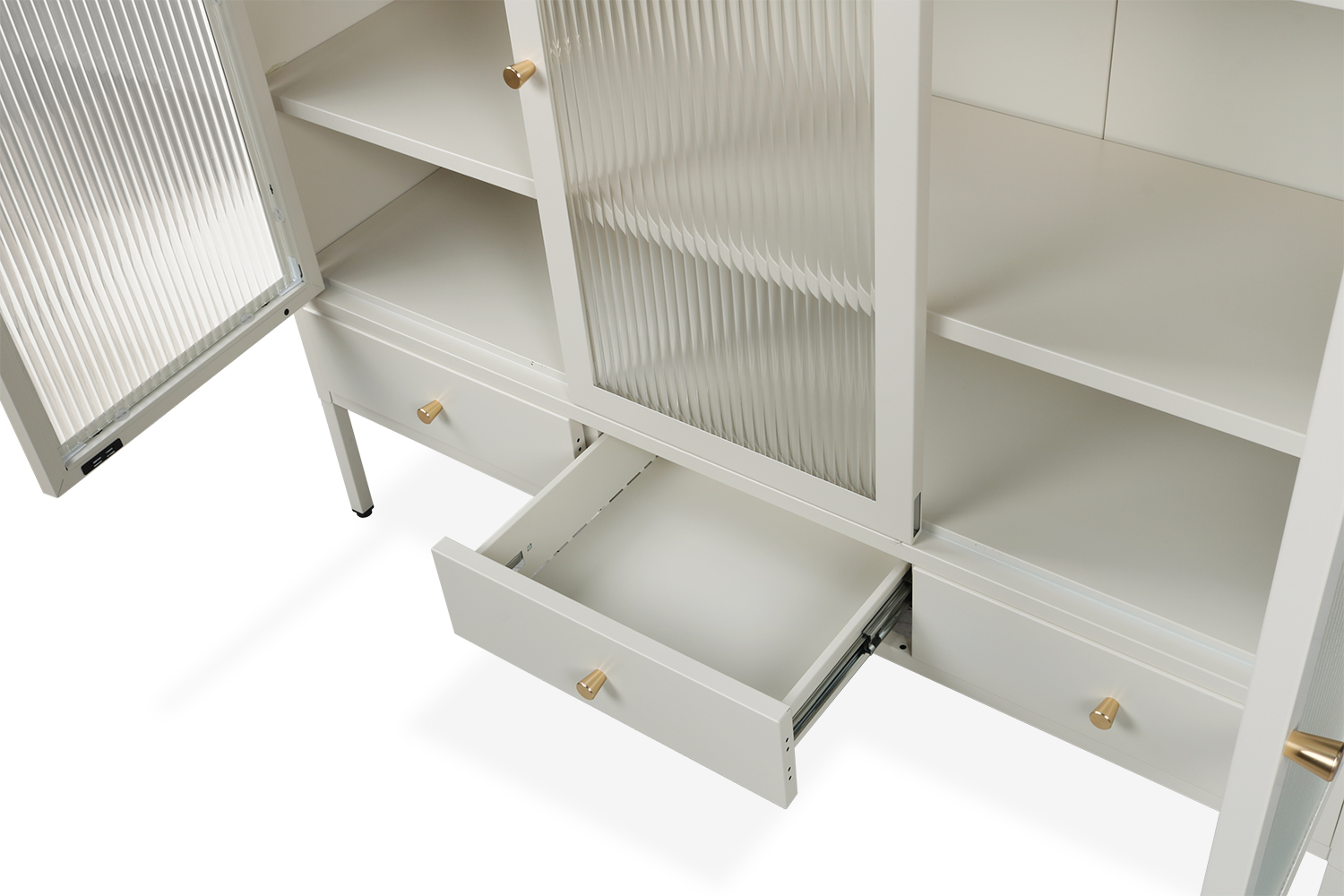 STARK Steel Frame 3-Arched Doors 3-Drawers Glass Display Cabinet (Cream ...
