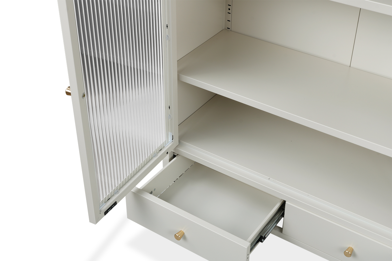 STARK Steel Frame 3-Arched Doors 3-Drawers Glass Display Cabinet (Cream ...
