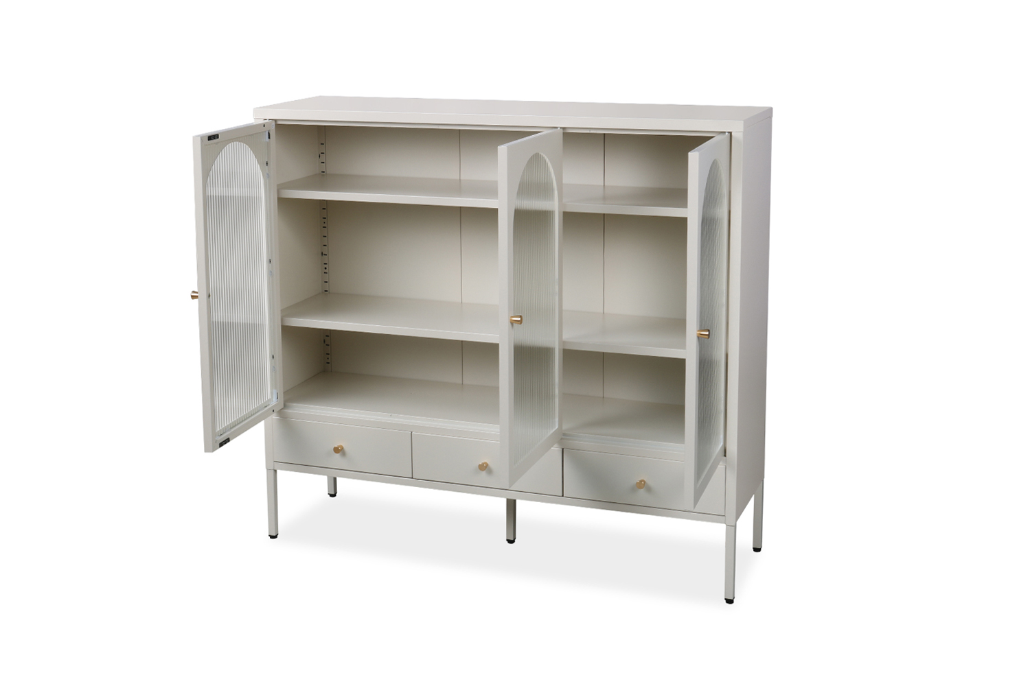 STARK Steel Frame 3-Arched Doors 3-Drawers Glass Display Cabinet (Cream ...