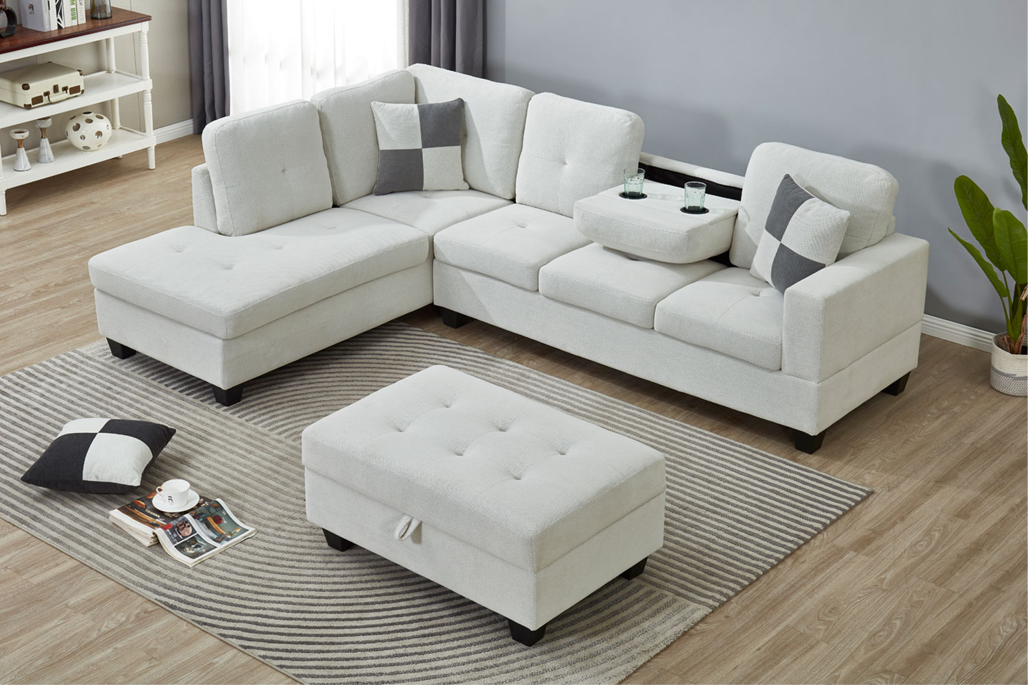 NEBULA Premium Sectional Sofa with Storage Ottoman & Drop-Down Console (Beige)-iFurniture-The ...