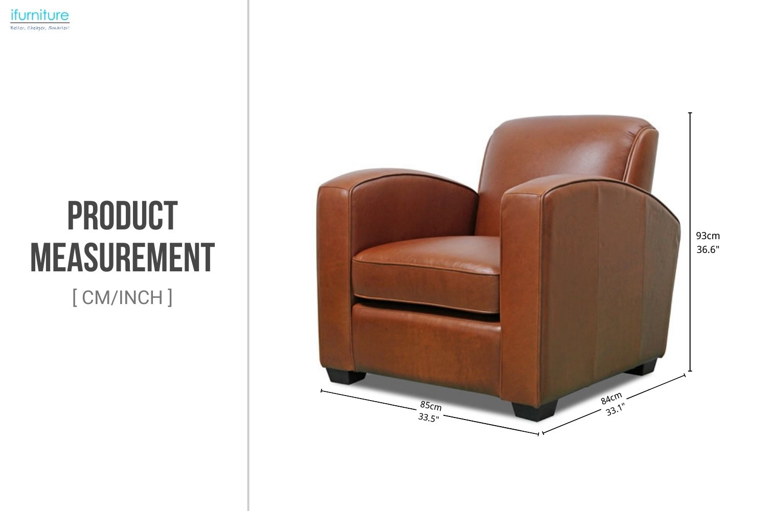 HEMINGWAY 100% Genuine Silky Aniline Leather Club Chair-iFurniture-The ...