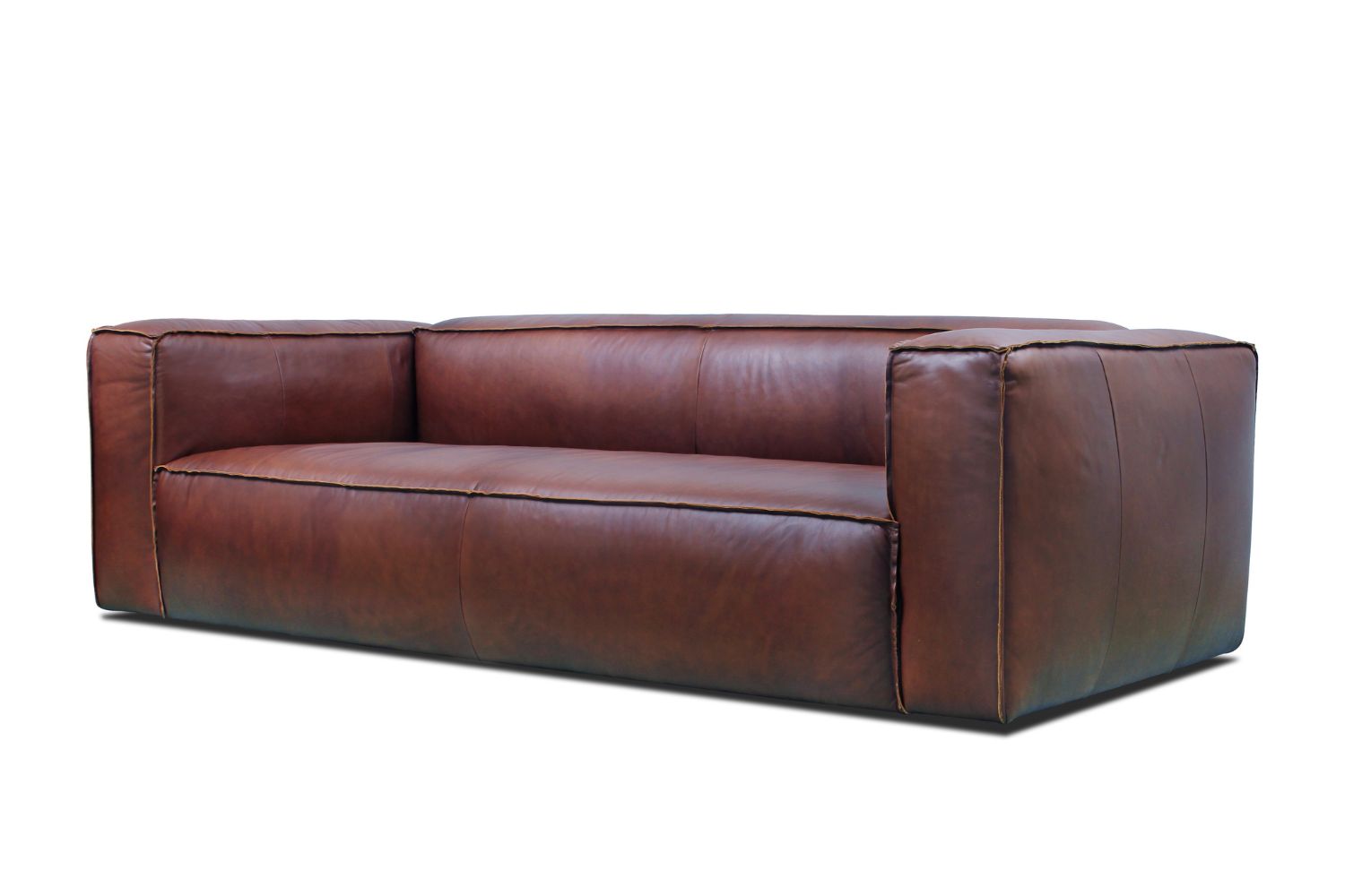 HANCOCK 100% Genuine Snug Grain Leather High Arm 3-Seater Sofa ...