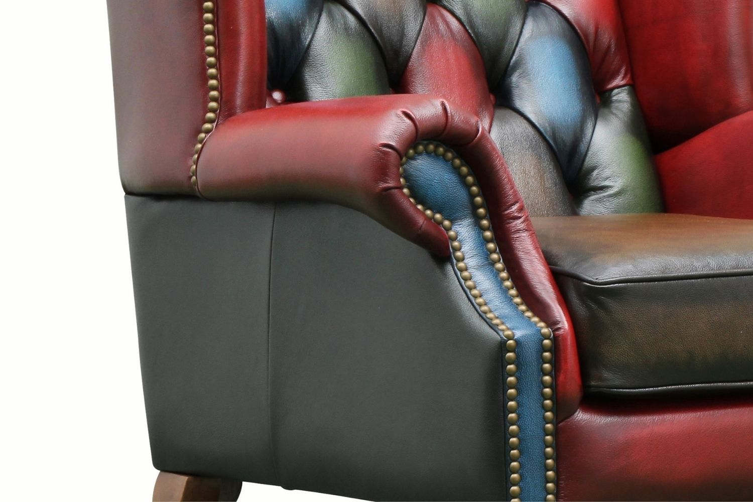 WILLIFORD 100% Genuine Leather Chesterfield High Back Wing Patchwork Chair (Multicolor ...