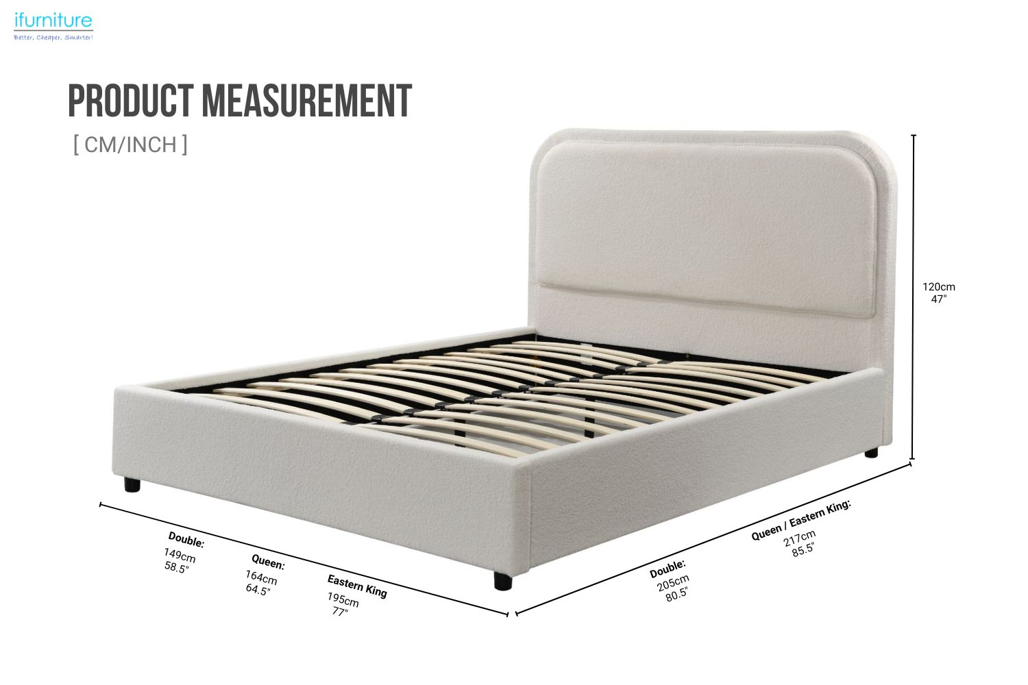 DOROTHY Fabric Bed Frame in Double/Queen/Eastern King Size (Beige ...
