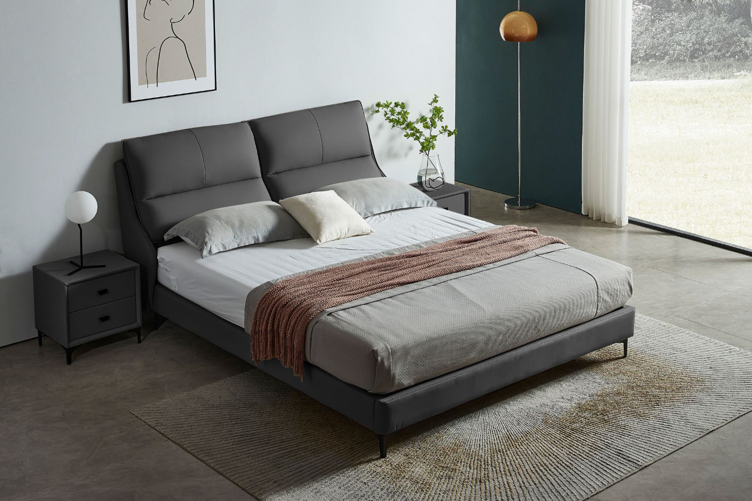 ROMEO Genuine Leather Bed Frame in Queen Size (Dark Grey)-iFurniture ...