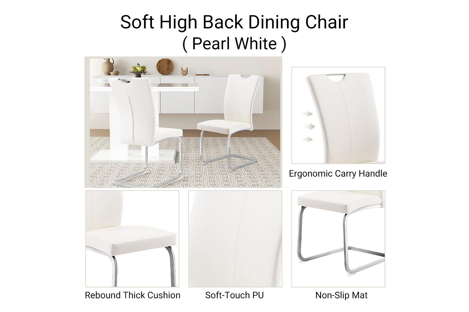 EDAN High Back Dining Chair with Chromed Base (Pearl White) - Each-iFurniture-The largest ...