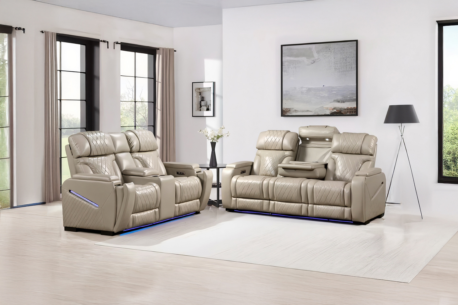 CALVIA Duo Motor Zero Gravity Adjustable Headrest Reclining Sofa Range with USB Port & LED ...