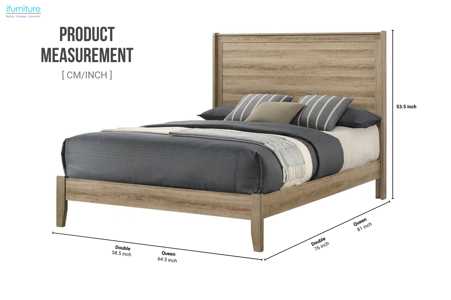 MESSINA Bed Frame in Double/Queen Sizes (Light Brown)-iFurniture-The ...
