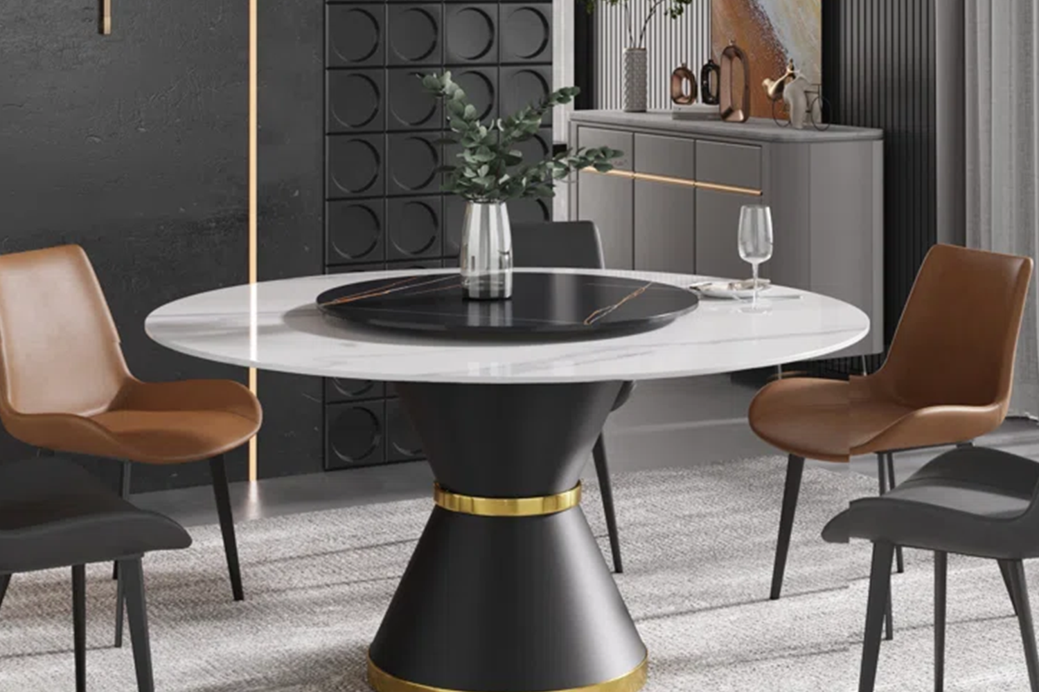 NOAM D31.5" Round Sintered Stone Lazy Susan Turntable (Matte Black ...