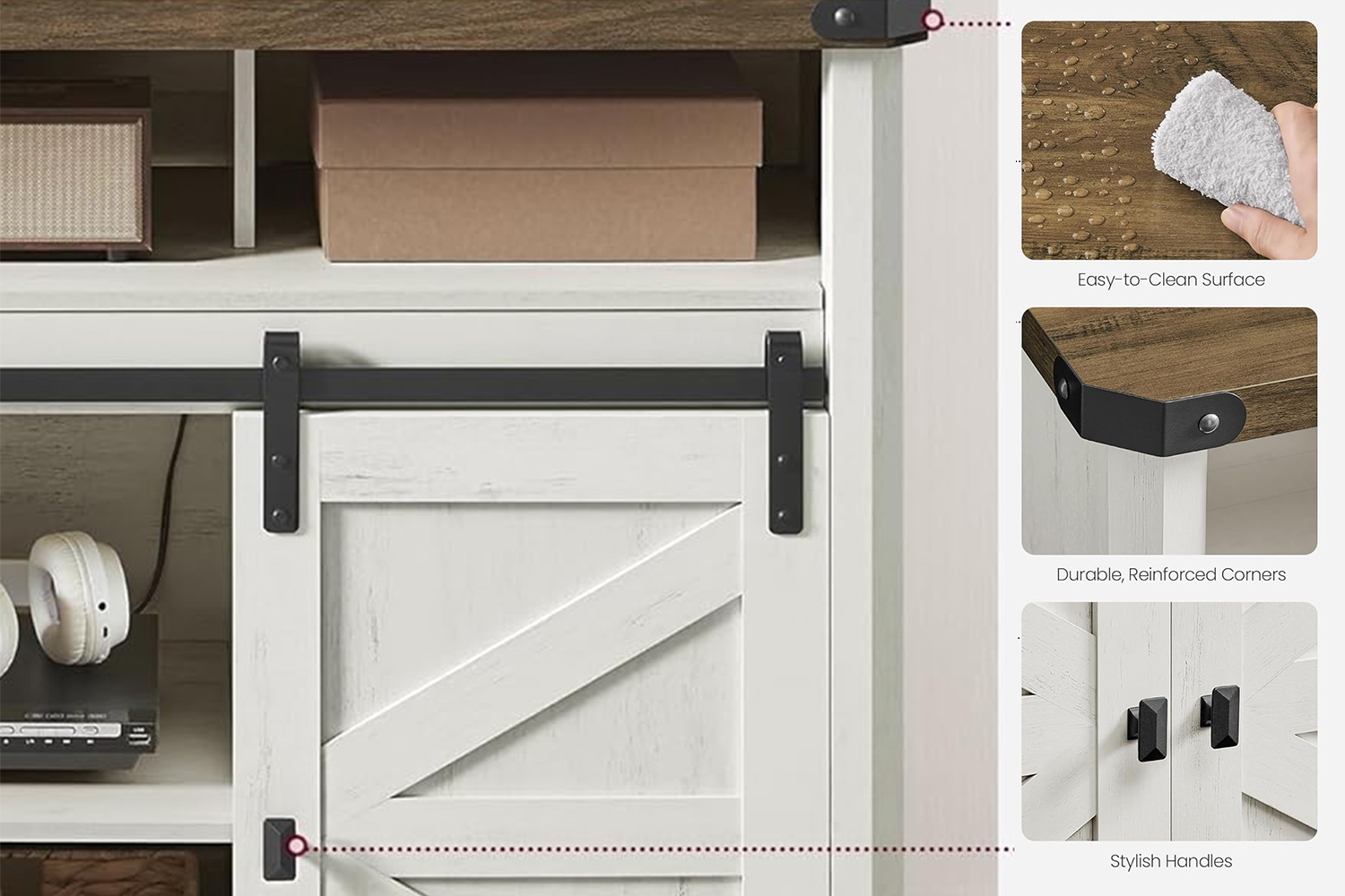 KARO 58" Farmhouse Tall TV Stand with Sliding Barn Doors and Built-in ...