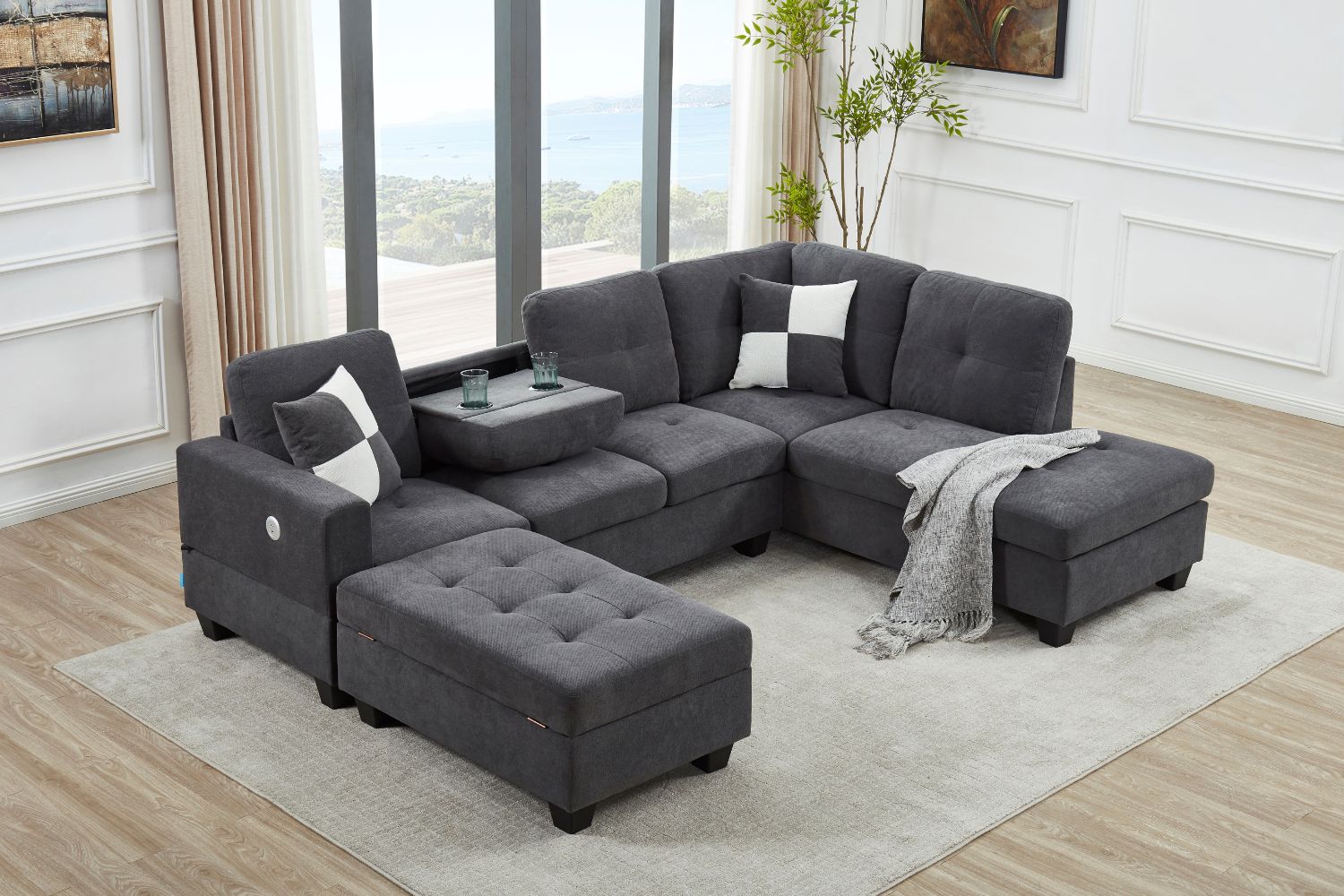 NEBULA Pro Sectional Sofa with Storage Ottoman & Drop-Down Console ...