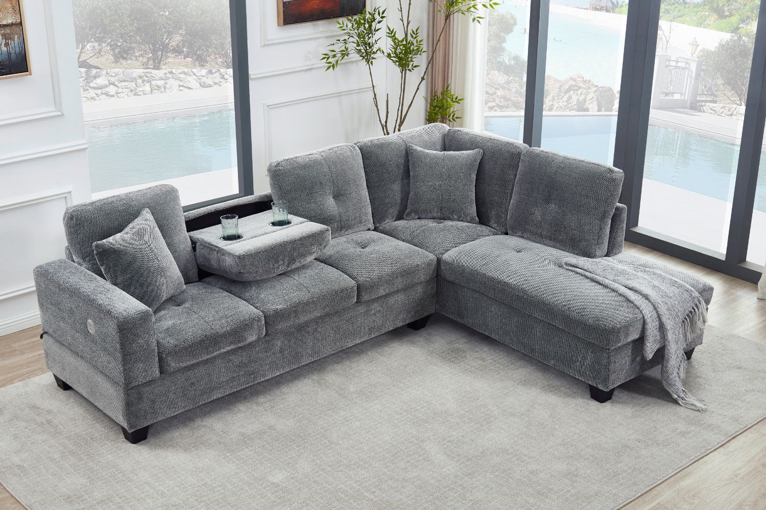 NEBULA Pro Sectional Sofa with Storage Ottoman & Drop-Down Console ...