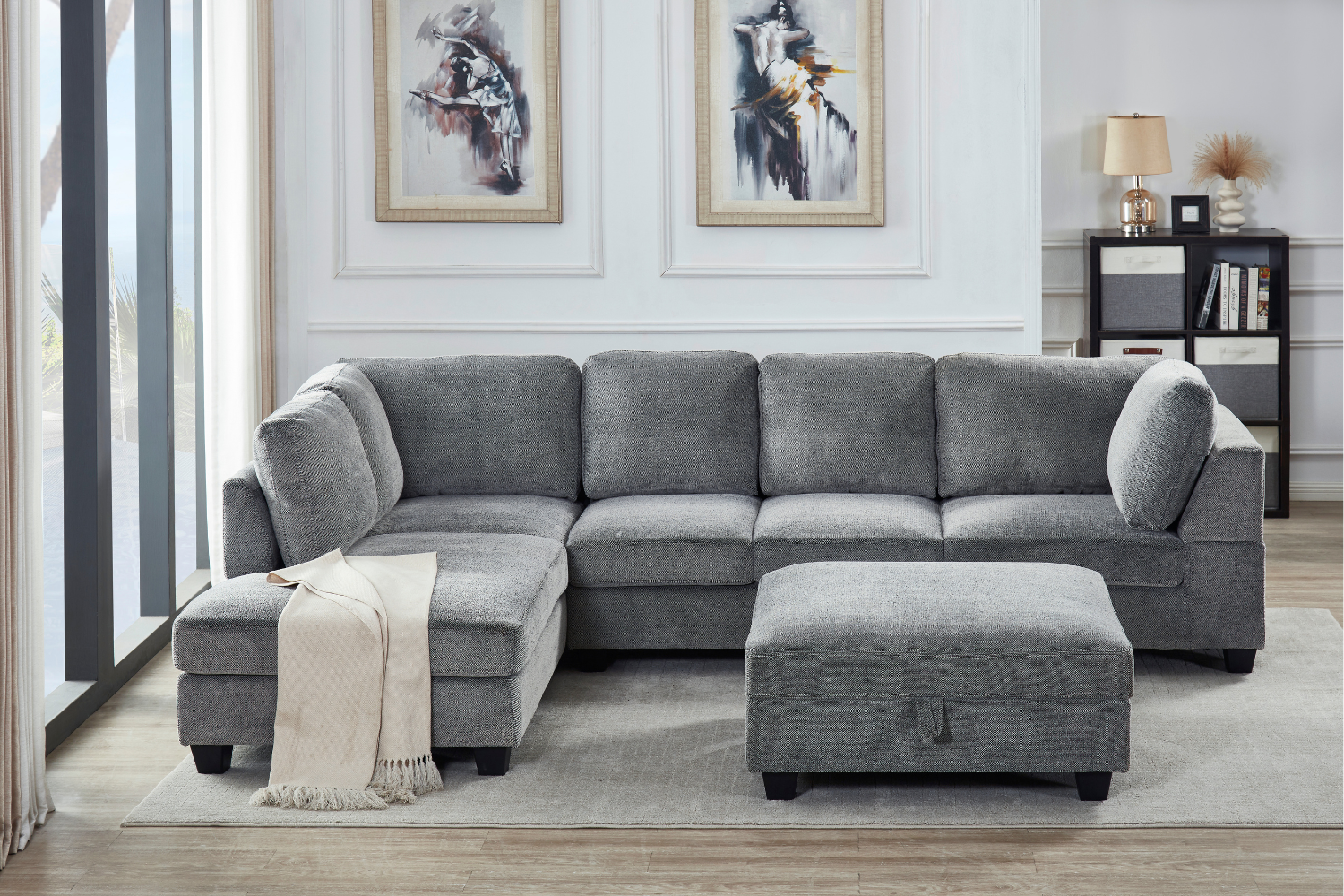 LIBERTY Premium Sectional Sofa with Ottoman (Light Grey)-iFurniture-The ...