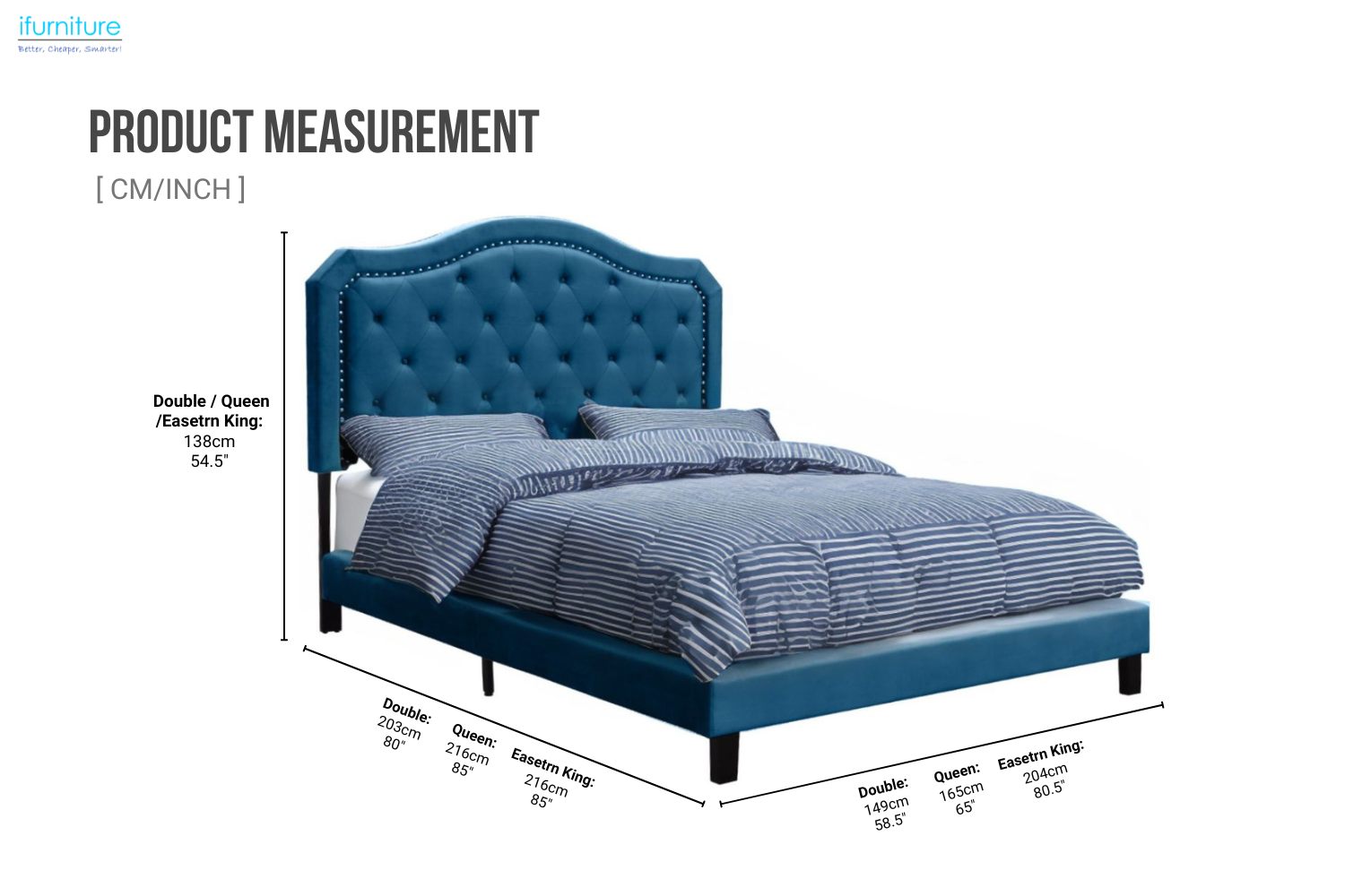 HELEN Velvet Bed Frame in Double/Queen/Eastern King Size (Blue ...