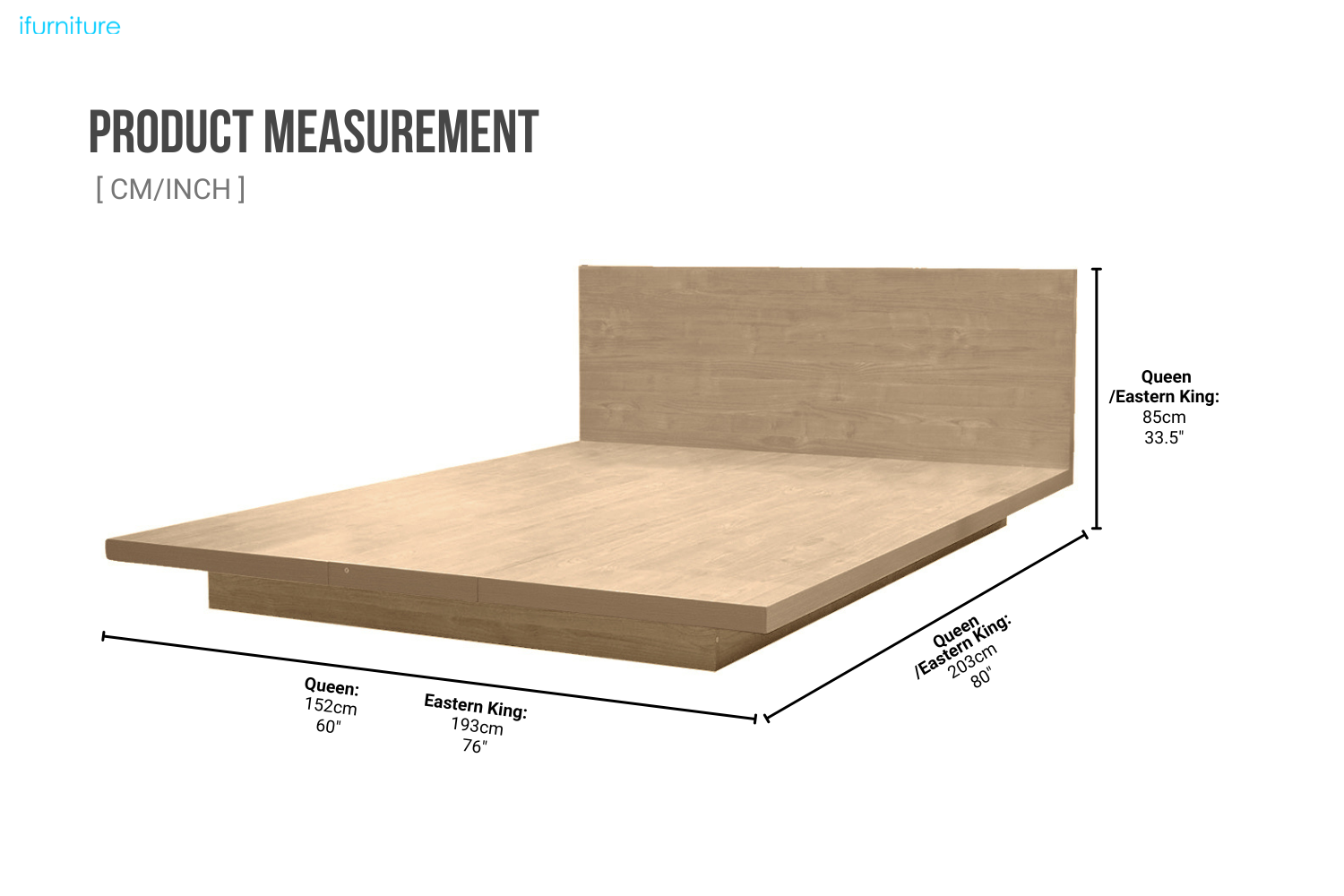 YUKI Japanese Low Height Bed Frame with Headboard in Queen/Eastern King ...