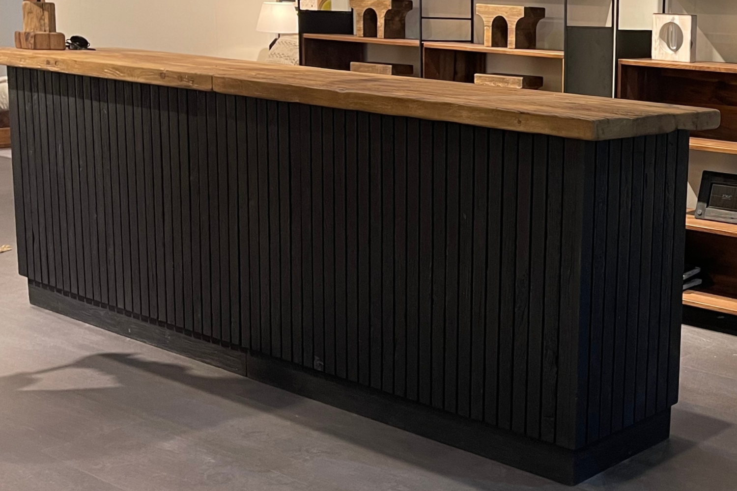 TIMBERA 126" Solid Reclaimed Wood Bar Counter with 8 Back Storage ...