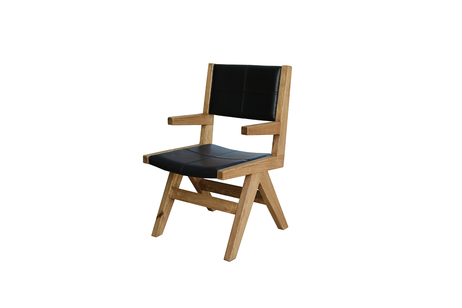 TIMBERA Solid Reclaimed Pine Wood Frame Dining Armchair with Genuine ...