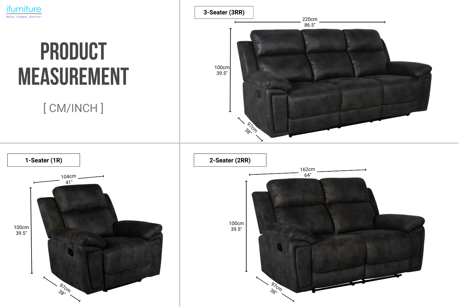 MARDON Manual Reclining Sofa Range (Dark Grey)-iFurniture-The largest ...