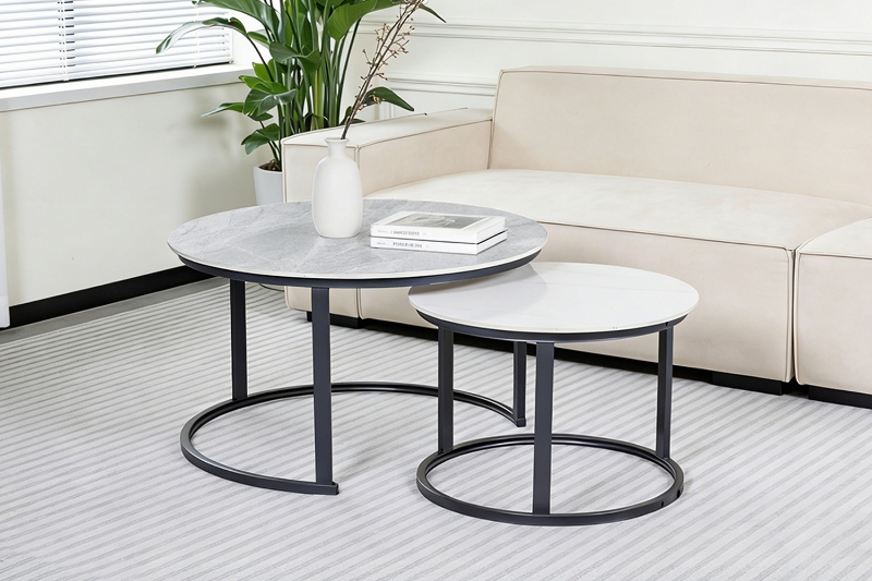 RADIUS Sintered Stone Table Top Nesting Coffee Table (Grey&Off White ...