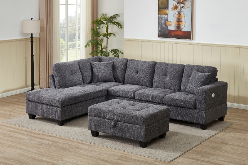 NEBULA Pro Chenille Fabric Sectional Sofa with Storage Ottoman (Dark ...